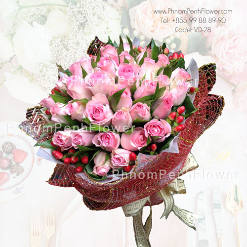 36 Pink Roses bouquet – VD-28 – Phnom Penh Flower Cambodia